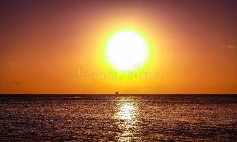 Orange Sunset Over Caribbean Waters. Stock Photo - Image of sunset ...
