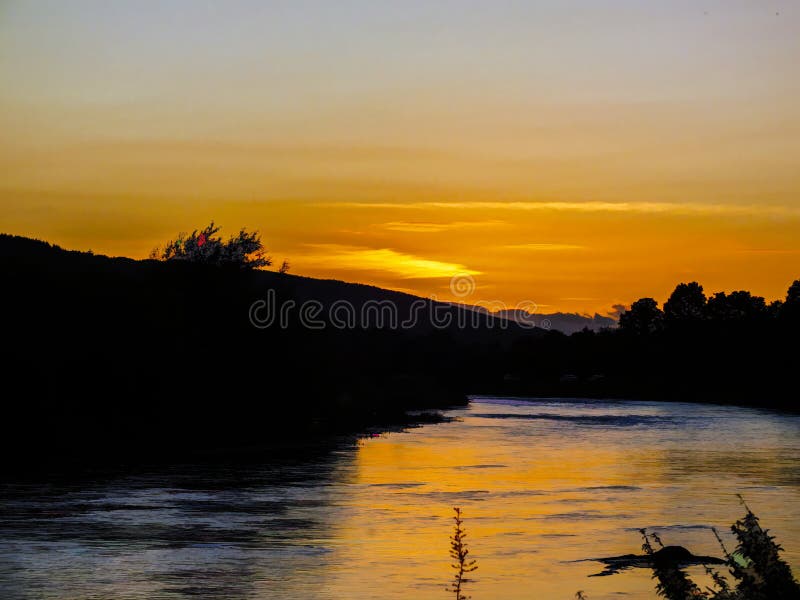 Orange Sunset Over the River Stock Photo - Image of morning, outdoor ...