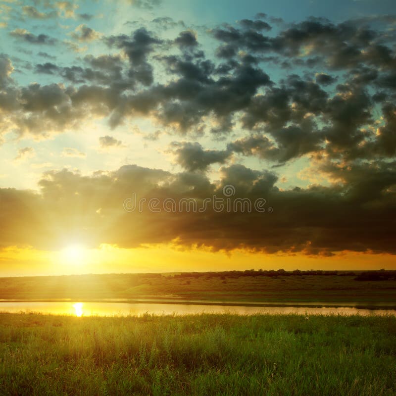 Orange sunset over river stock image. Image of fantasy - 38095563
