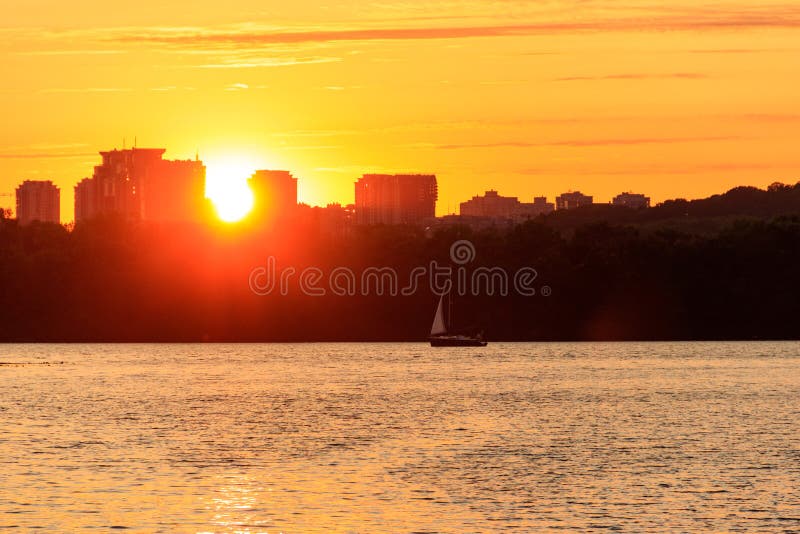 Orange Sunset Over River in Kiev, Ukraine Stock Image - Image of dusk ...