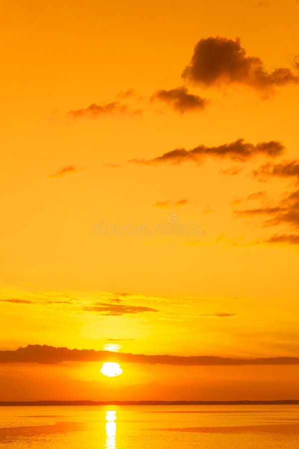 Orange Sunset Over the River. Vertical Photo Stock Image - Image of ...