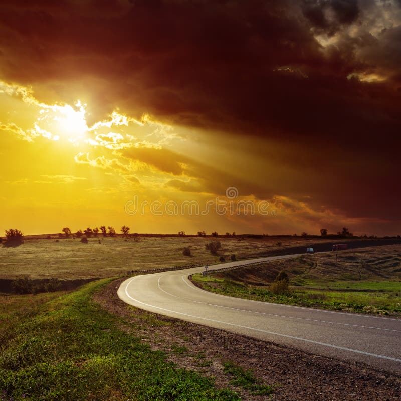 Orange sunset over road stock image. Image of horizon - 35544485
