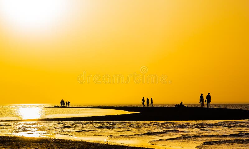 Orange Sunset Over the Sand Spit in the Sea Stock Image - Image of ...