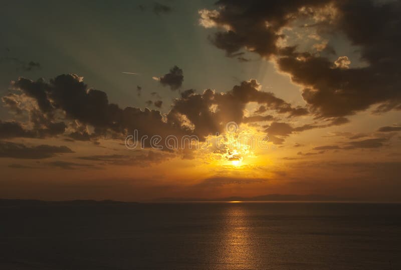 Orange Sunset in the Rays of the Evening Sun Stock Image - Image of ...