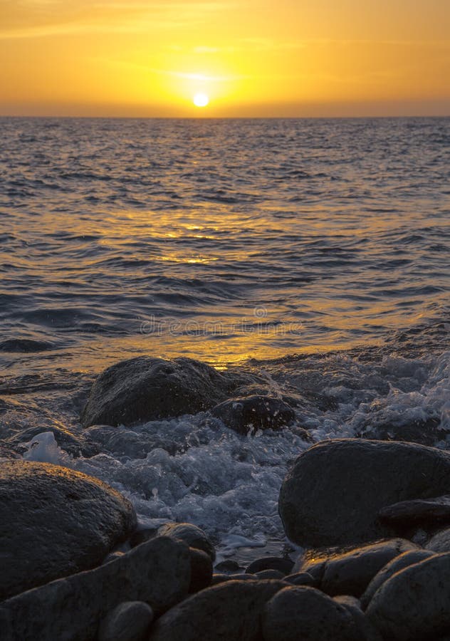 Orange sunset by the sea stock image. Image of distance - 92260655