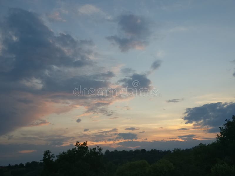 Orange Sunset Sky Over the Hill Stock Image - Image of blue, clouds ...