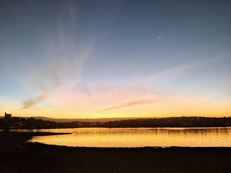 Orange Sunset Sky Over the Lake Stock Photo - Image of orange, lake ...