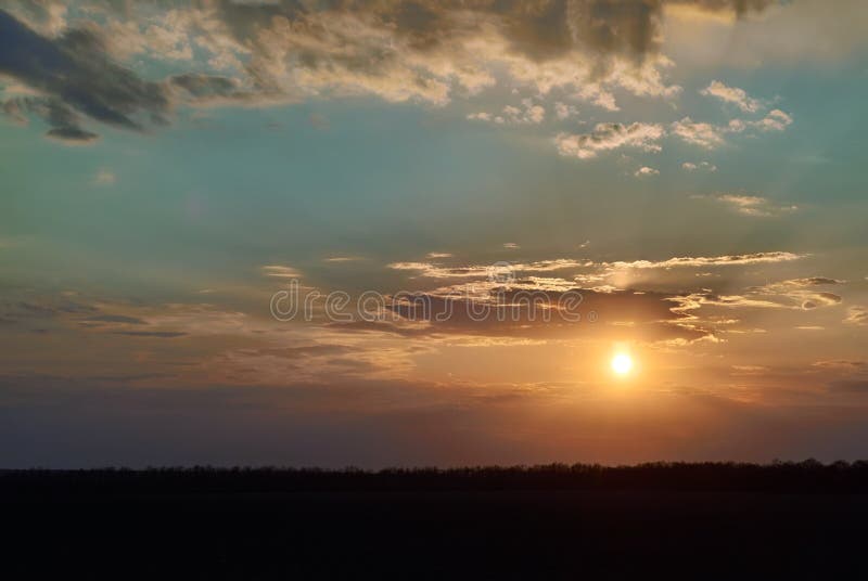 Orange Sunset Sky with Rays of Sun. Stock Image - Image of outdoor ...