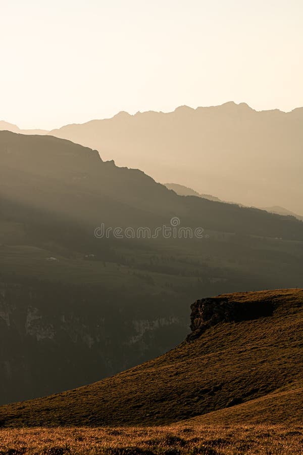 Orange Sunset in the Swiss Alps. Summer Vacation Stock Image - Image of ...