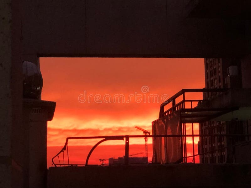 Orange Sunset View from a Rooftop Terrace Stock Photo - Image of bright ...