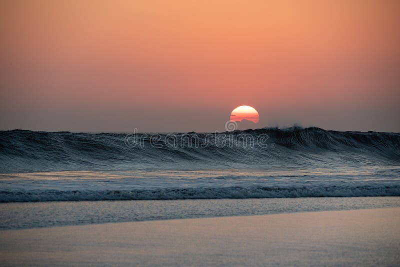 Orange Sunset and Waves on the Beach Stock Image - Image of ocean ...
