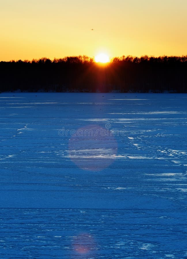 Orange Sunset on Winter River Background Stock Photo - Image of glow ...