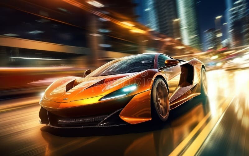 Orange Supercar Night City Speed. Created by Generative Artificial ...