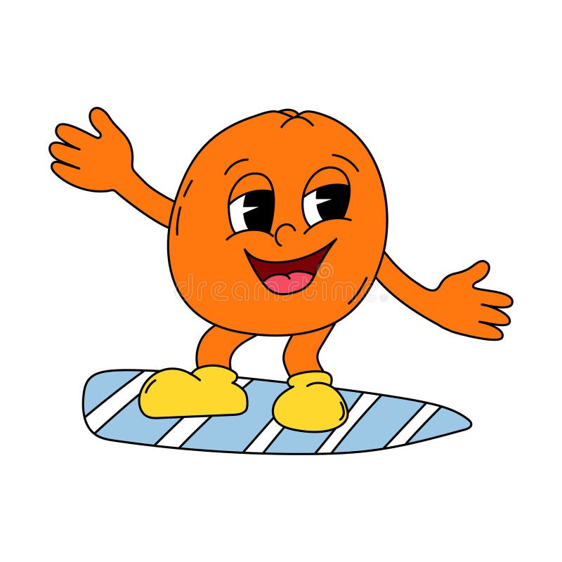 Orange in the Surf in Flat Style. Groovy Orange Character Stock Vector ...