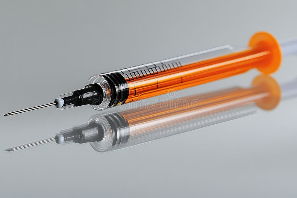 Orange Syringe with Reflection Stock Illustration - Illustration of ...