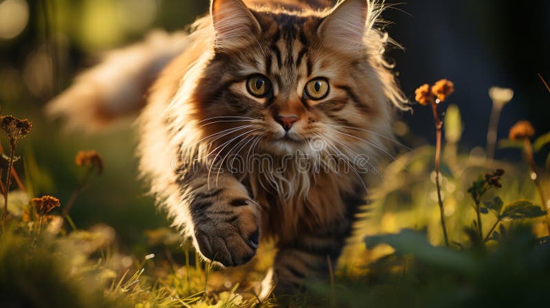 Captivating Portraits of Cats Running in Golden Light Stock ...