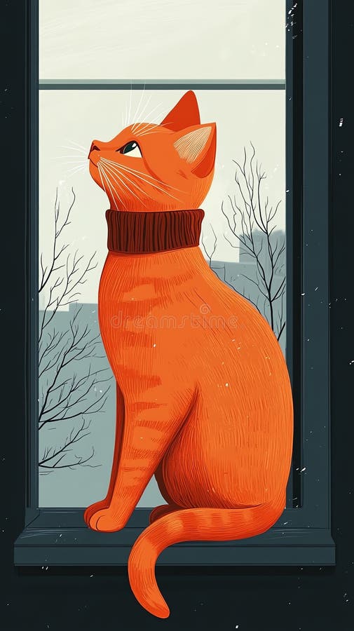 Orange Tabby Cat Looking Out a Window, Sitting on a Windowsill Stock ...