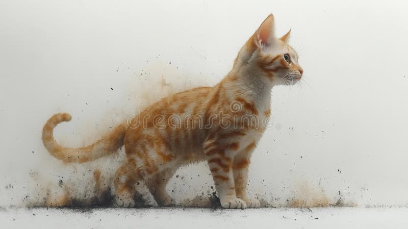 Orange Tabby Cat in Motion with Dramatic Dust Explosion Effect Dynamic ...