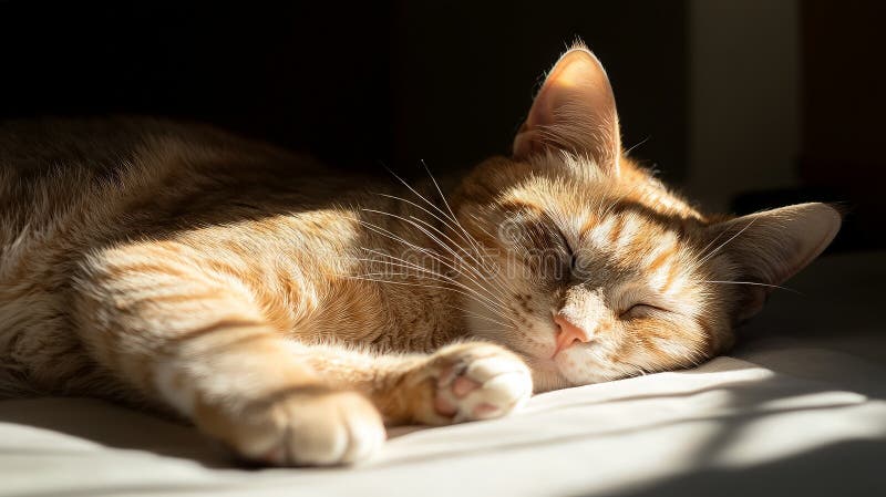 Orange Tabby Cat Peacefully Sleeping in Sunbeam Stock Photo - Image of ...