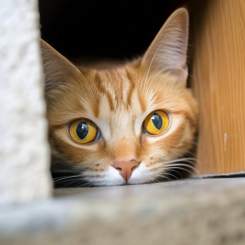 An Orange Tabby Cat Peeking Out from Under a Door Stock Illustration ...