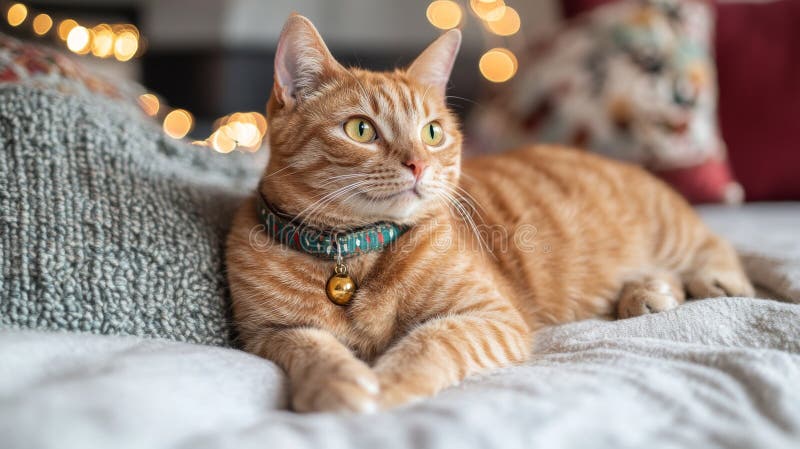 Orange Tabby Cat Relaxing on a Cozy Bed Stock Illustration ...