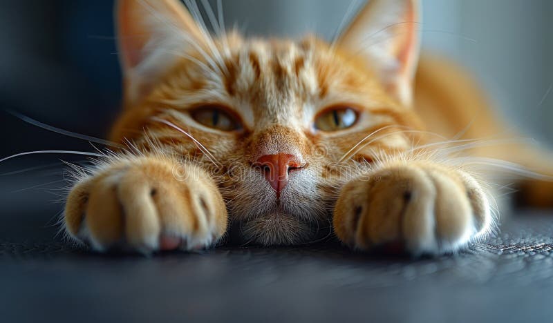 Orange Tabby Cat Resting on Surface. a Close-up of an Orange Tabby Cat ...
