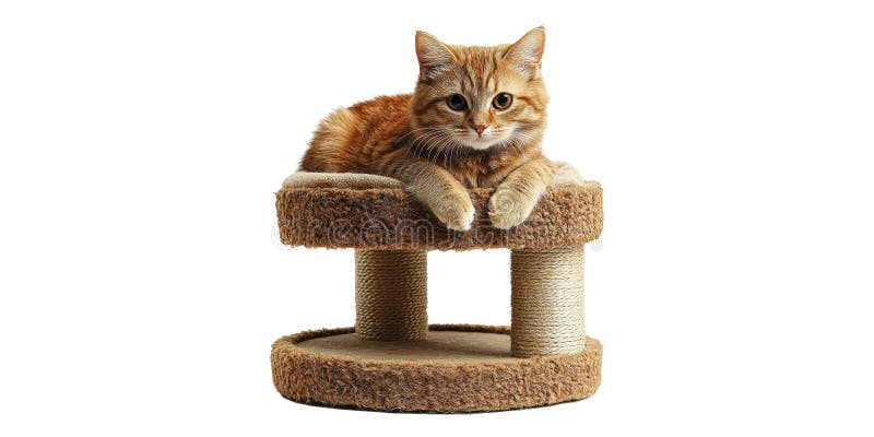 Orange Tabby Cat Resting on Cat Tree Isolated on Transparent Background ...