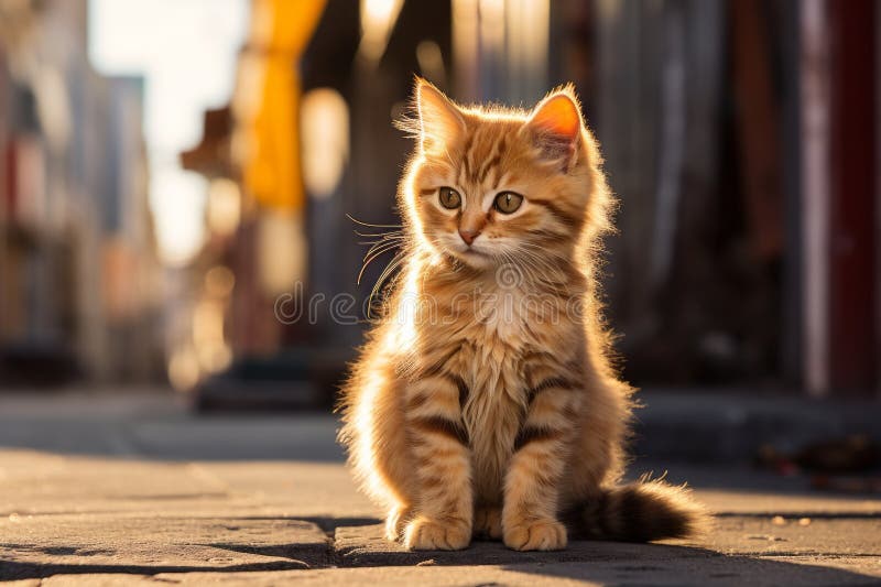 An Orange Tabby Cat Sitting on the Street Stock Illustration ...