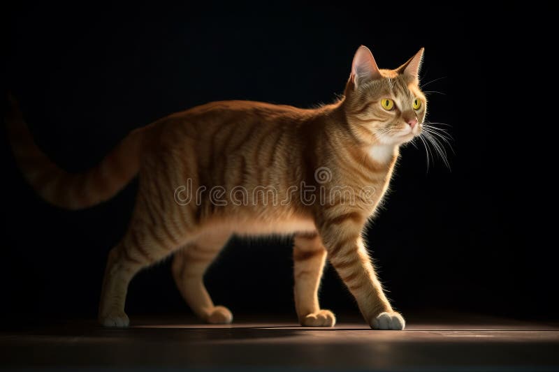 An Orange Tabby Cat is Walking in the Dark Stock Illustration ...