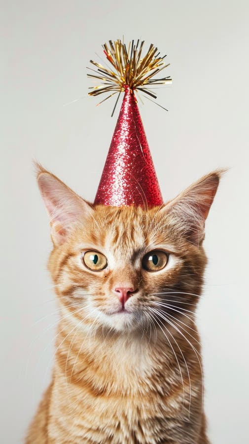 Orange Tabby Cat Wearing a Party Hat, Studio Shot. Celebration and ...