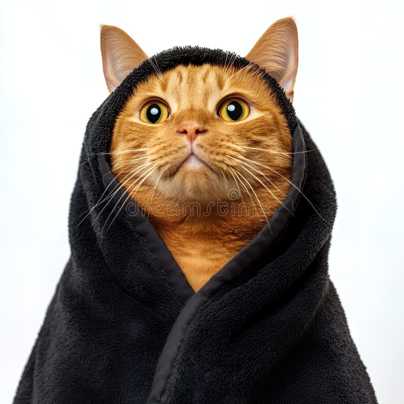 Orange Tabby Cat Wrapped in a Towel Stock Illustration - Illustration ...