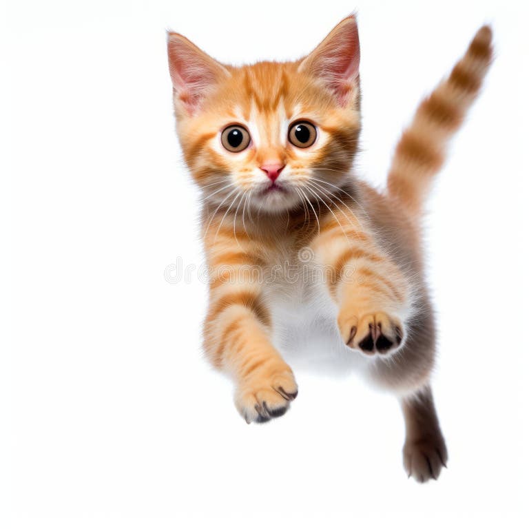 An Orange Tabby Kitten is Flying in the Air Stock Illustration ...