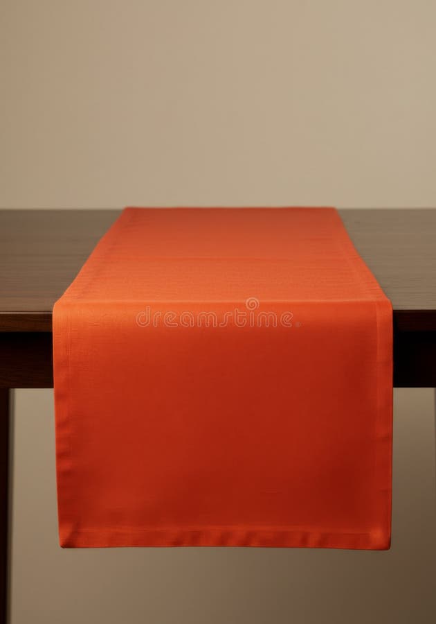 Orange Table Runner on Brown Wooden Table Stock Illustration ...