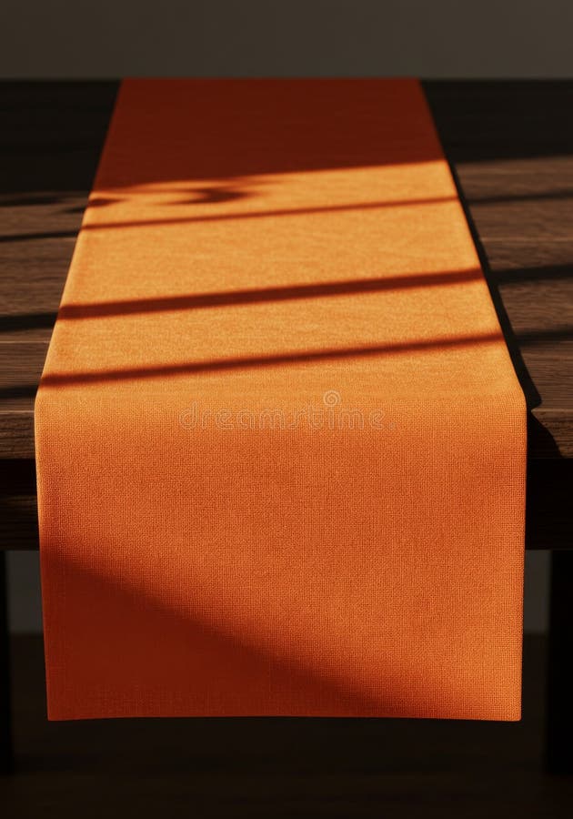Orange Table Runner on Wooden Table Stock Illustration - Illustration of rectangular, warm ...