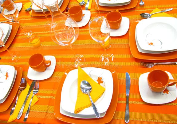 Orange table setting stock photo. Image of fancy, orange - 7036000