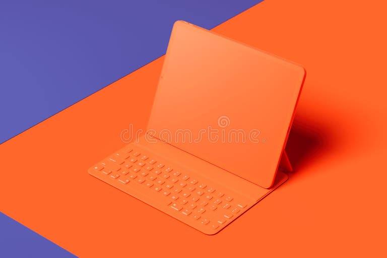 Orange Tablet with Blank Screen on Orange and Violet Background. 3d ...