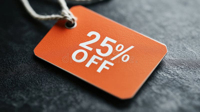 Orange Tag with 25 Off on Dark Surface. Stock Image - Image of discount ...