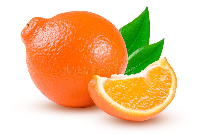 Orange Tangerine or Mineola with a Slice and Leaf Isolated on White ...