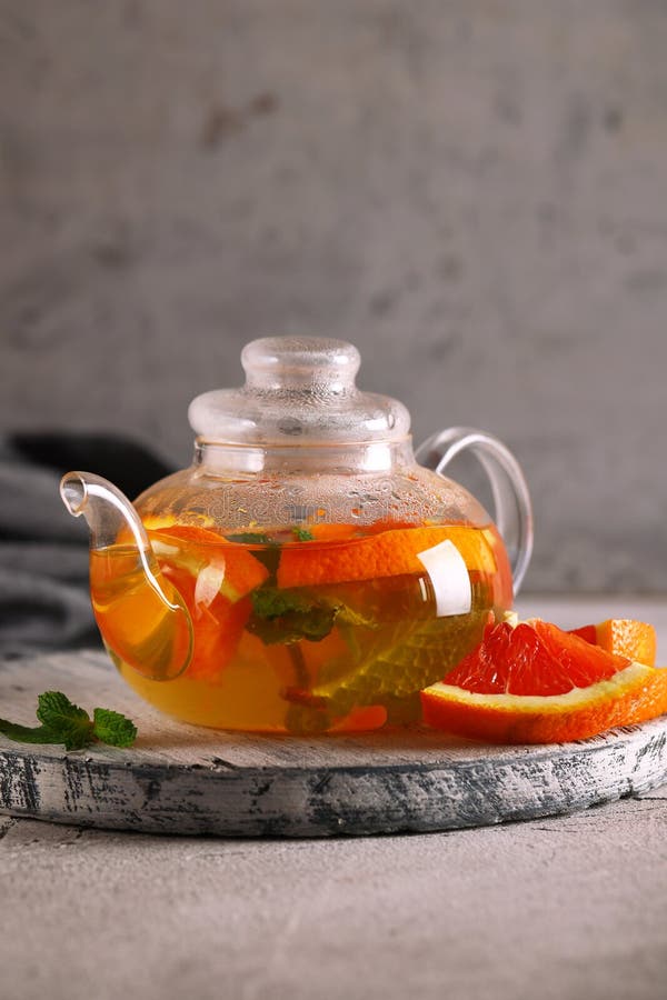 Orange Tea with Mint in Teapot Stock Image - Image of liquid, beverage ...