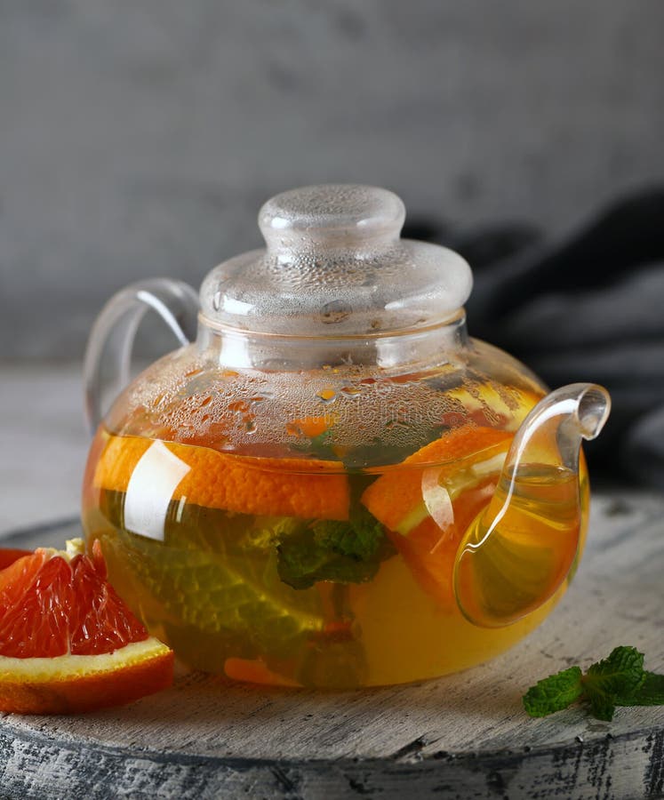 Orange Tea with Mint in Teapot Stock Photo - Image of tasty, beverage ...