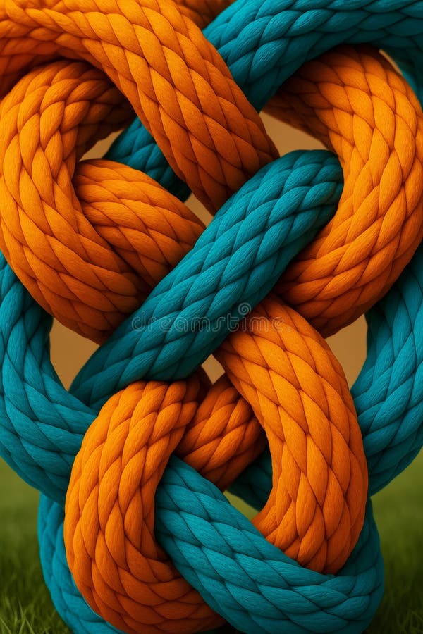Orange and Teal Ropes are Creating a Complex Knot Stock Photo - Image ...