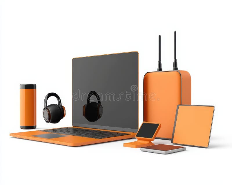 Orange Tech Gadgets White Isolate Background Stock Illustration ...