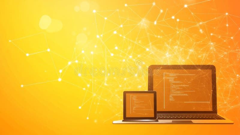 Orange Technology Background, Silhouettes of Computer Screens. Concept ...