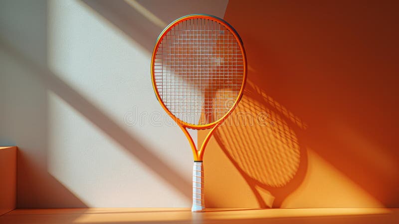 Orange Tennis Racket Leaning Against Wall - Generative AI Stock Photo ...
