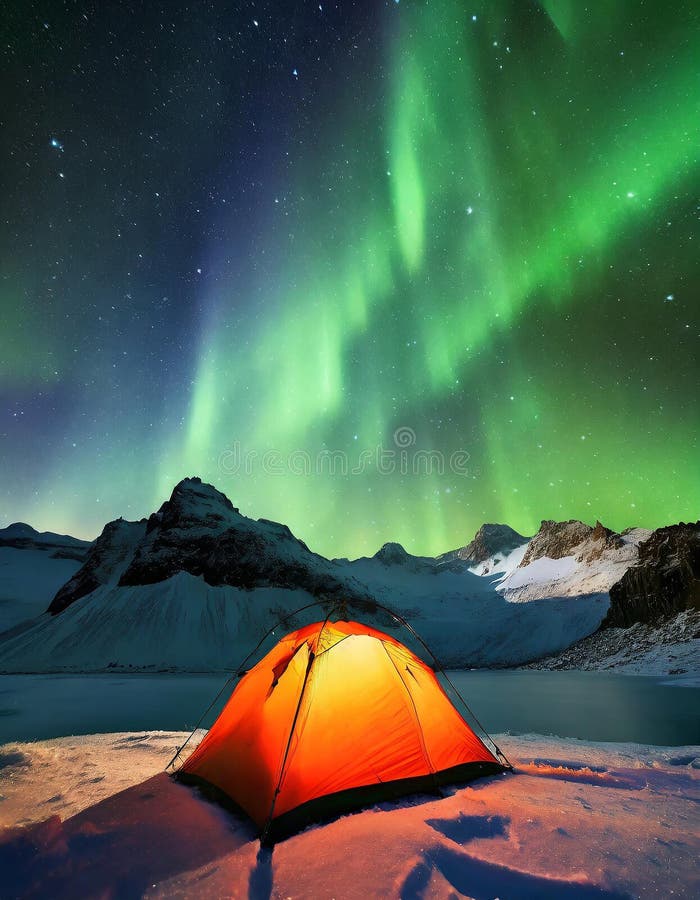 Orange Tent with Lights Inside Pitch a Tent in the Snow with the ...