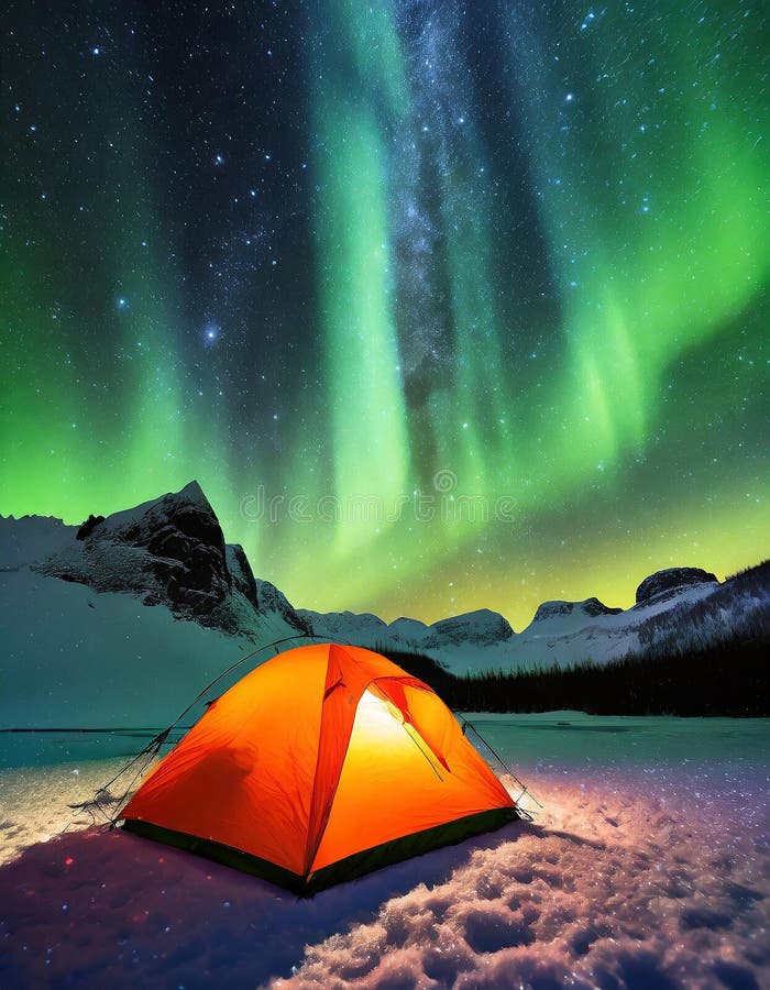 Orange Tent with Lights Inside Pitch a Tent in the Snow with the ...