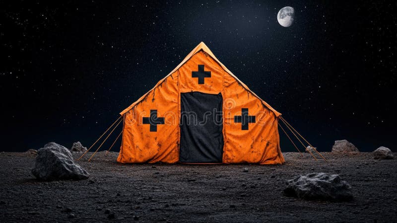 Orange Tent Under Moonlight on the Moons Surface Isolated in Space ...