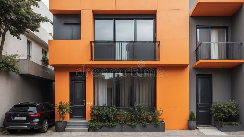 Orange Theme Apartment Duplex House Facade for Ai Generated Stock ...
