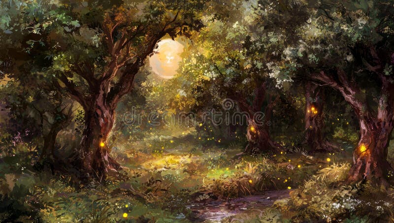 The Orange Theme in this Fantasy Forest Was Created by Generative Stock ...