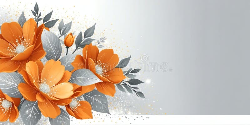 Orange Theme Floral Border with Grey Lining and White Ai Generated ...